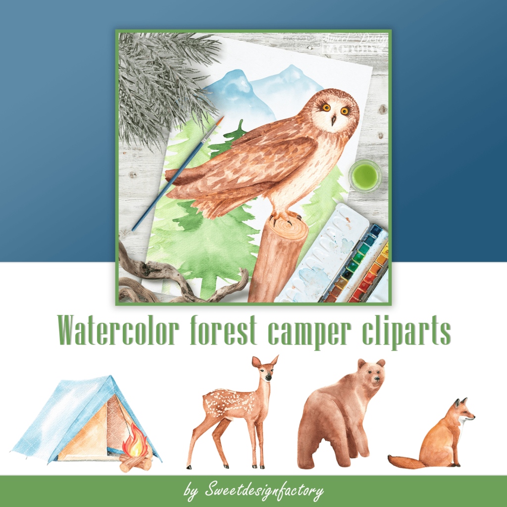 Watercolor Forest Camper Cliparts – MasterBundles