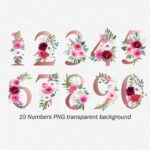 Set of numbers and letters with watercolor flowers. Floral alphabet and ...