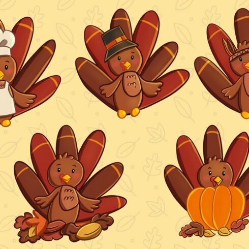 Cute Turkey Fall Clip Art | Master Bundles