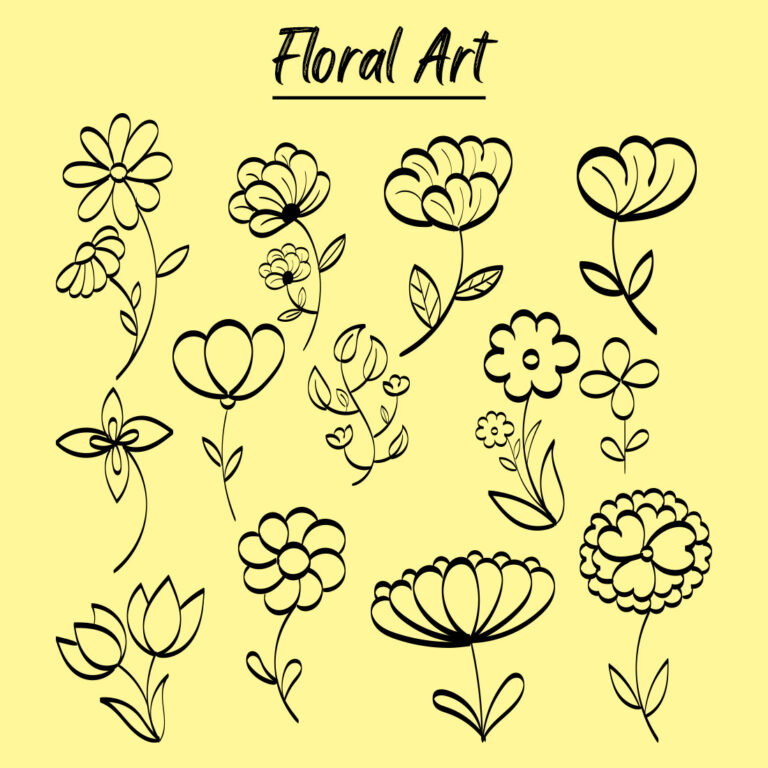 13 Flower Drawing Art with Line-art - MasterBundles