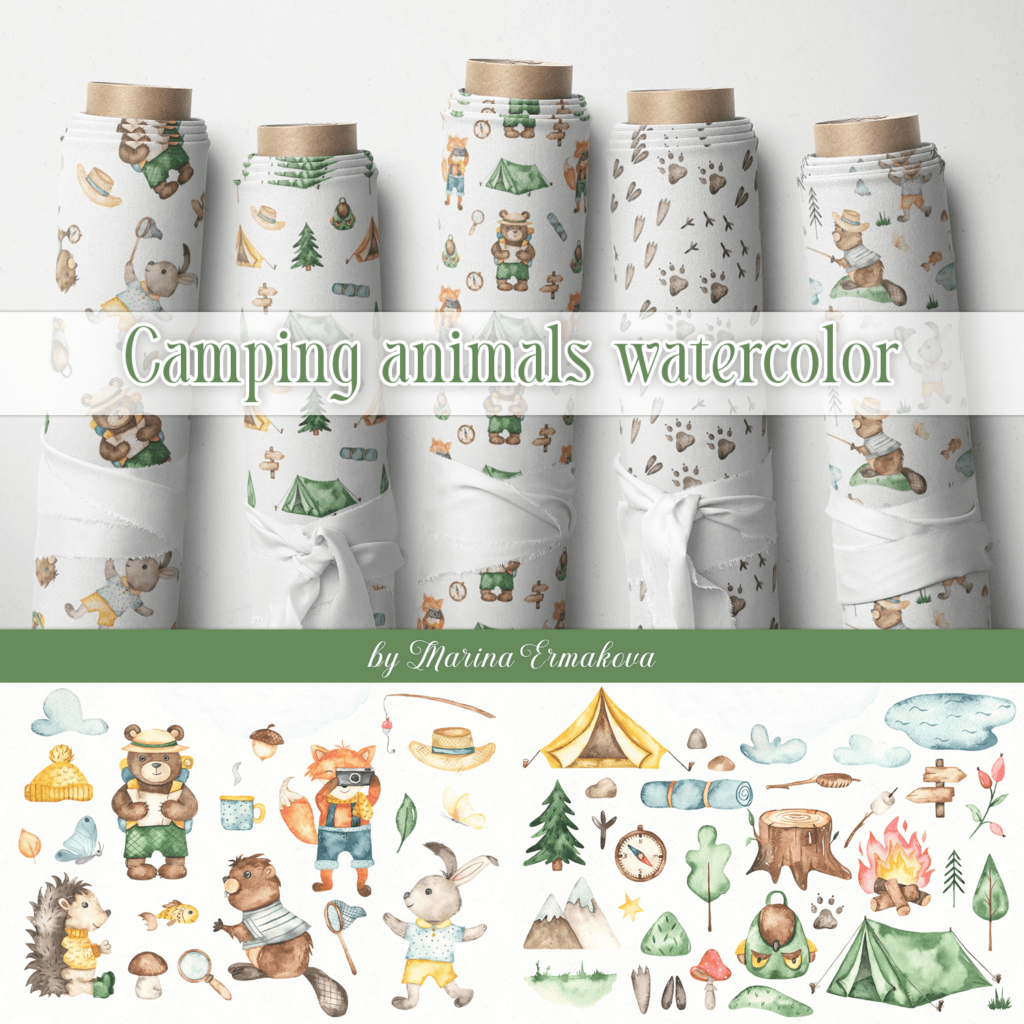 Camping Animals Watercolor – MasterBundles