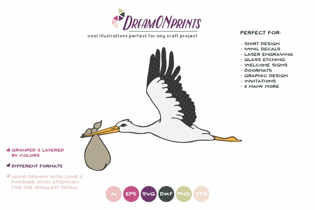 Stork SVG Cut File - New Born SVG Baby Announcement – MasterBundles