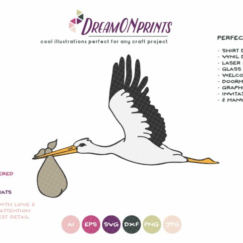 Stork SVG Cut File - New Born SVG Baby Announcement | Master Bundles
