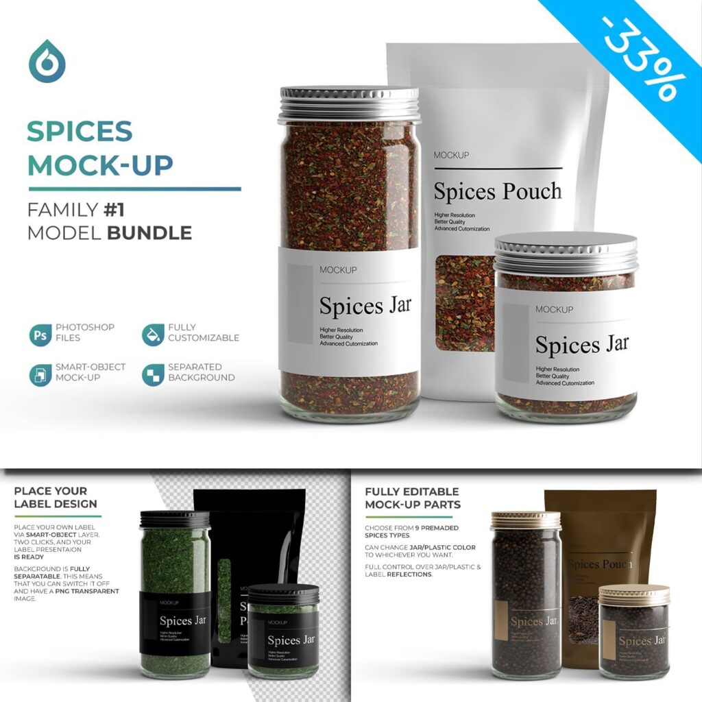 Spices Mockup: 3 Separated Items – MasterBundles