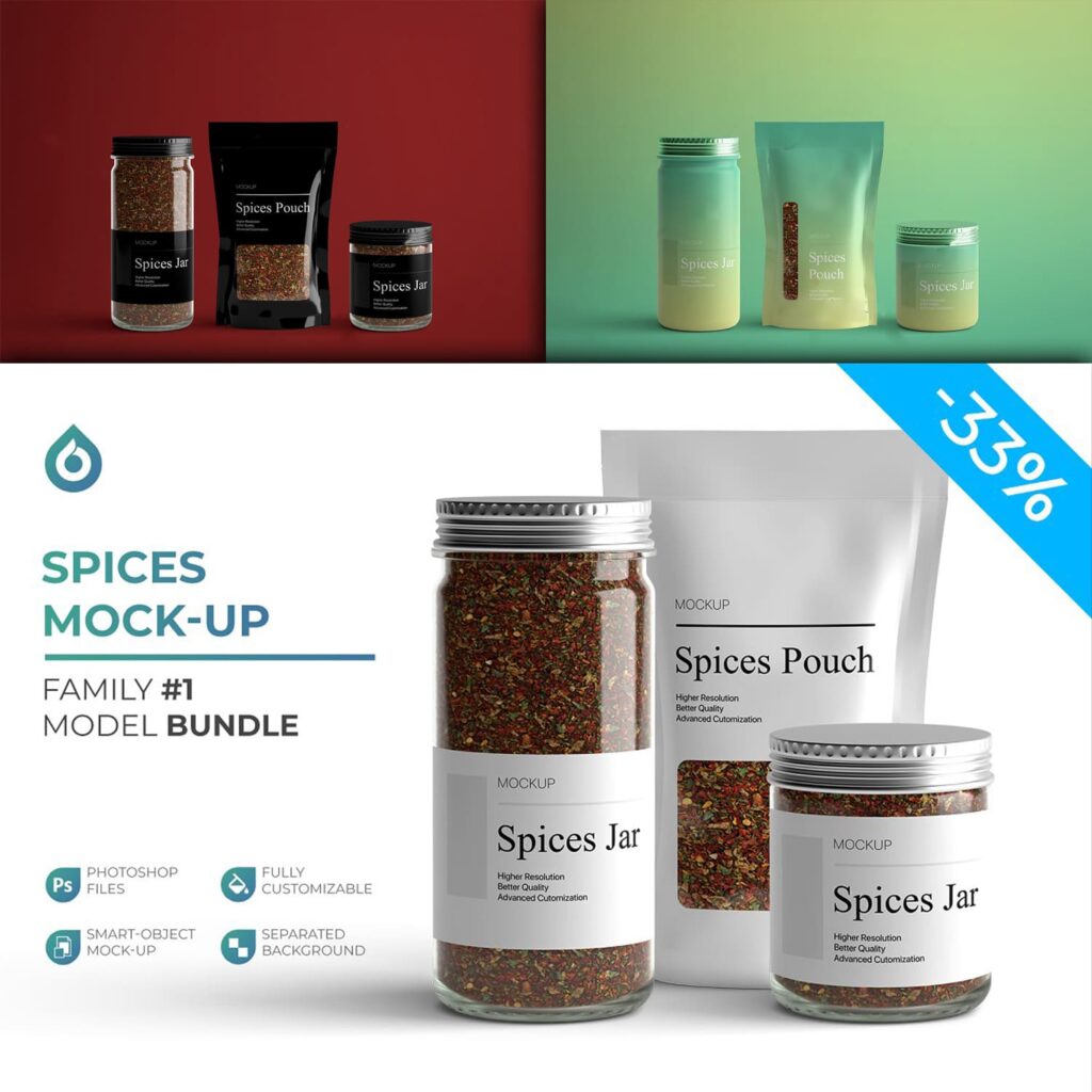 Spices Mockup: 3 Separated Items – MasterBundles