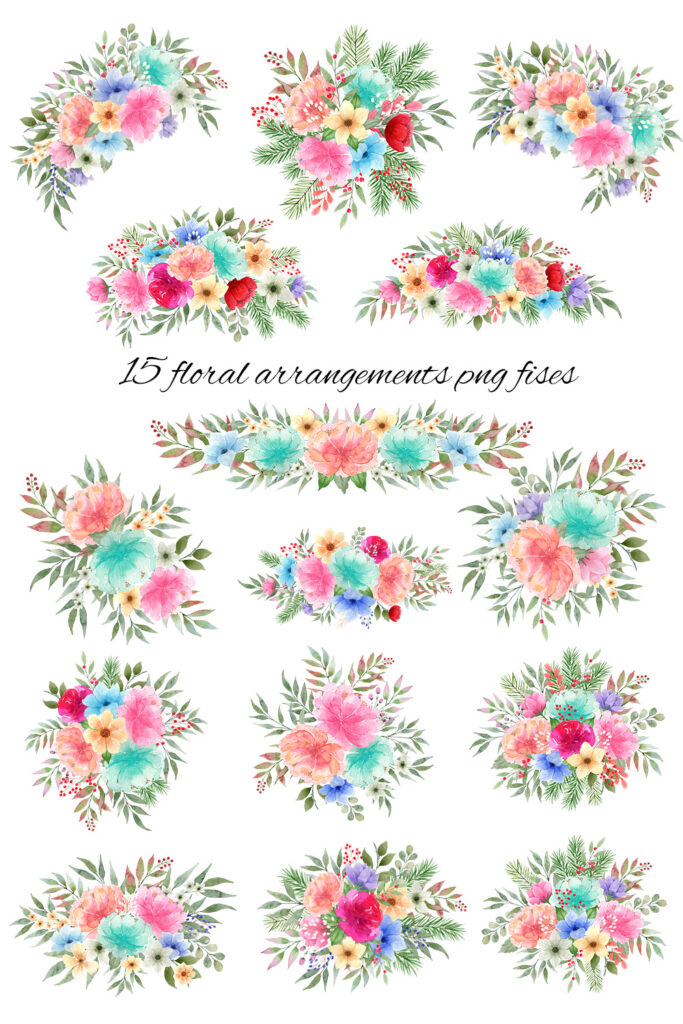 Watercolor floral design in pastel colors. Flowers and flower ...