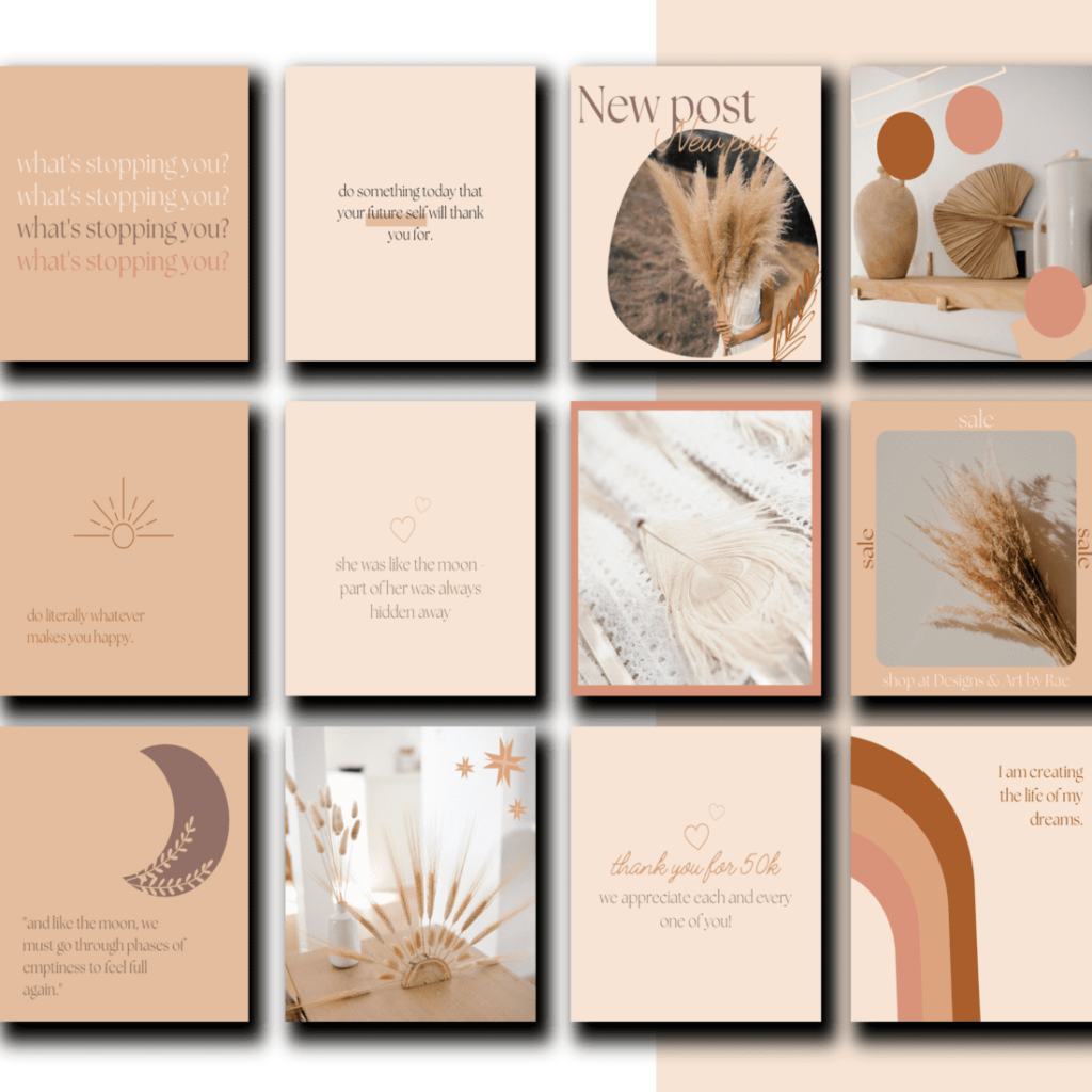 30 Neutral Boho IG Post Templates - MasterBundles