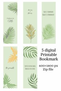 Palm leaves digital Bookmark - MasterBundles