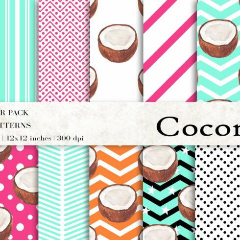 Watercolor Coconut Digital Papers, Fruit Coconut Patterns – MasterBundles