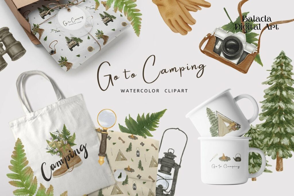 Watercolor vintage Camping Clipart – MasterBundles