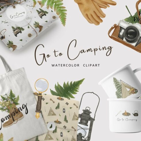 Watercolor vintage Camping Clipart | Master Bundles