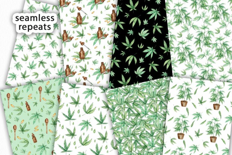 Cannabis Watercolor Digital Paper – MasterBundles