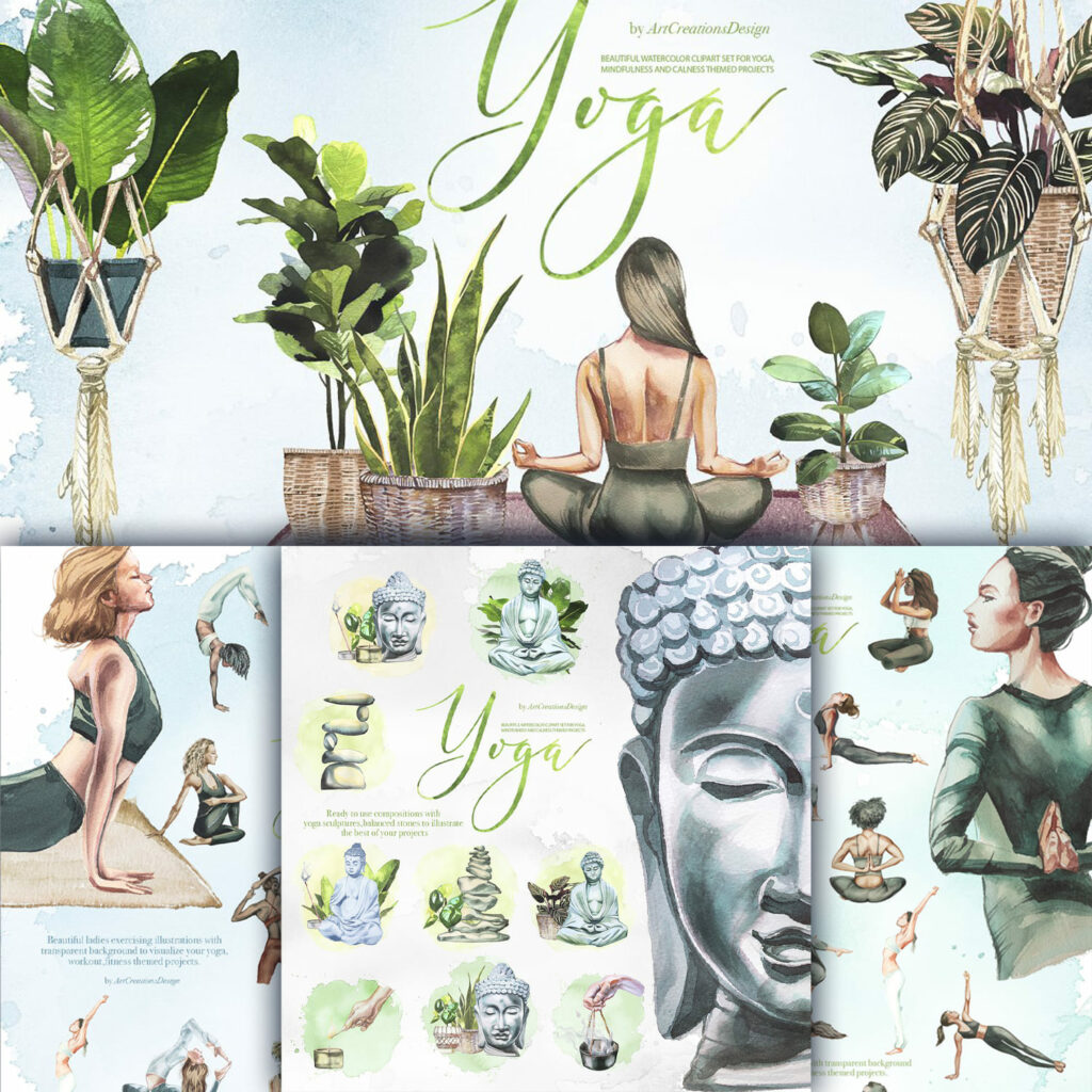 Watercolor Yoga Clipart Set – MasterBundles