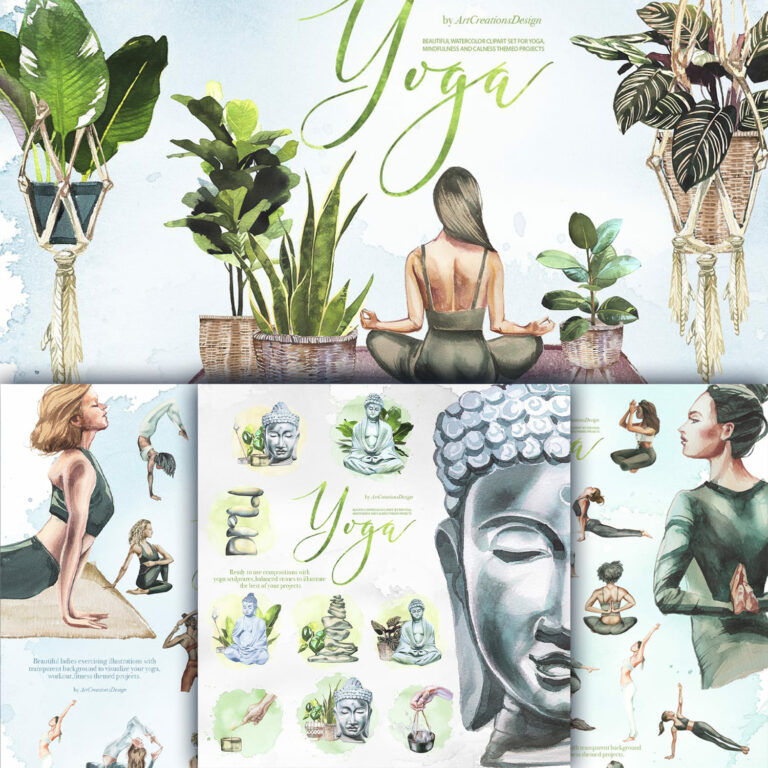 Watercolor Yoga Clipart Set – MasterBundles