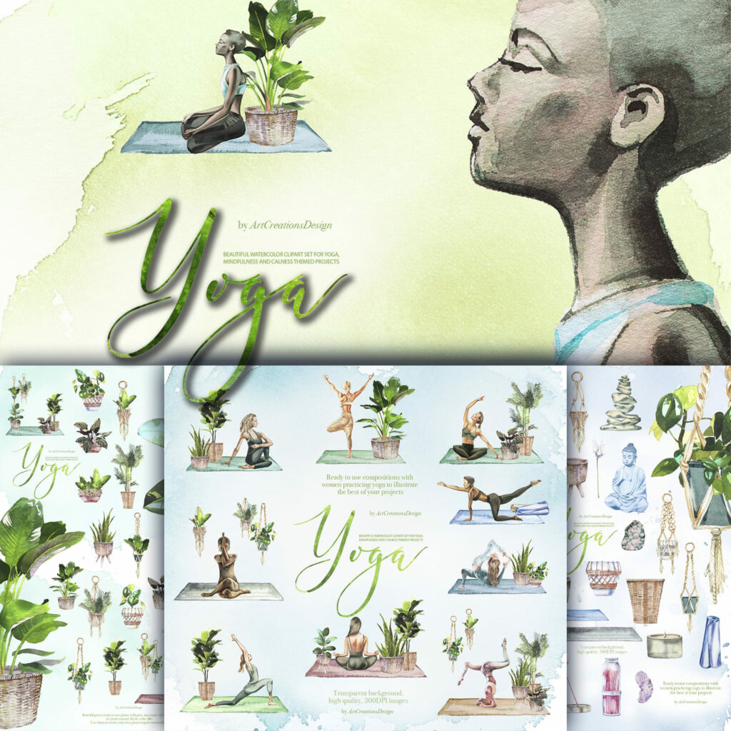 Watercolor Yoga Clipart Set – MasterBundles