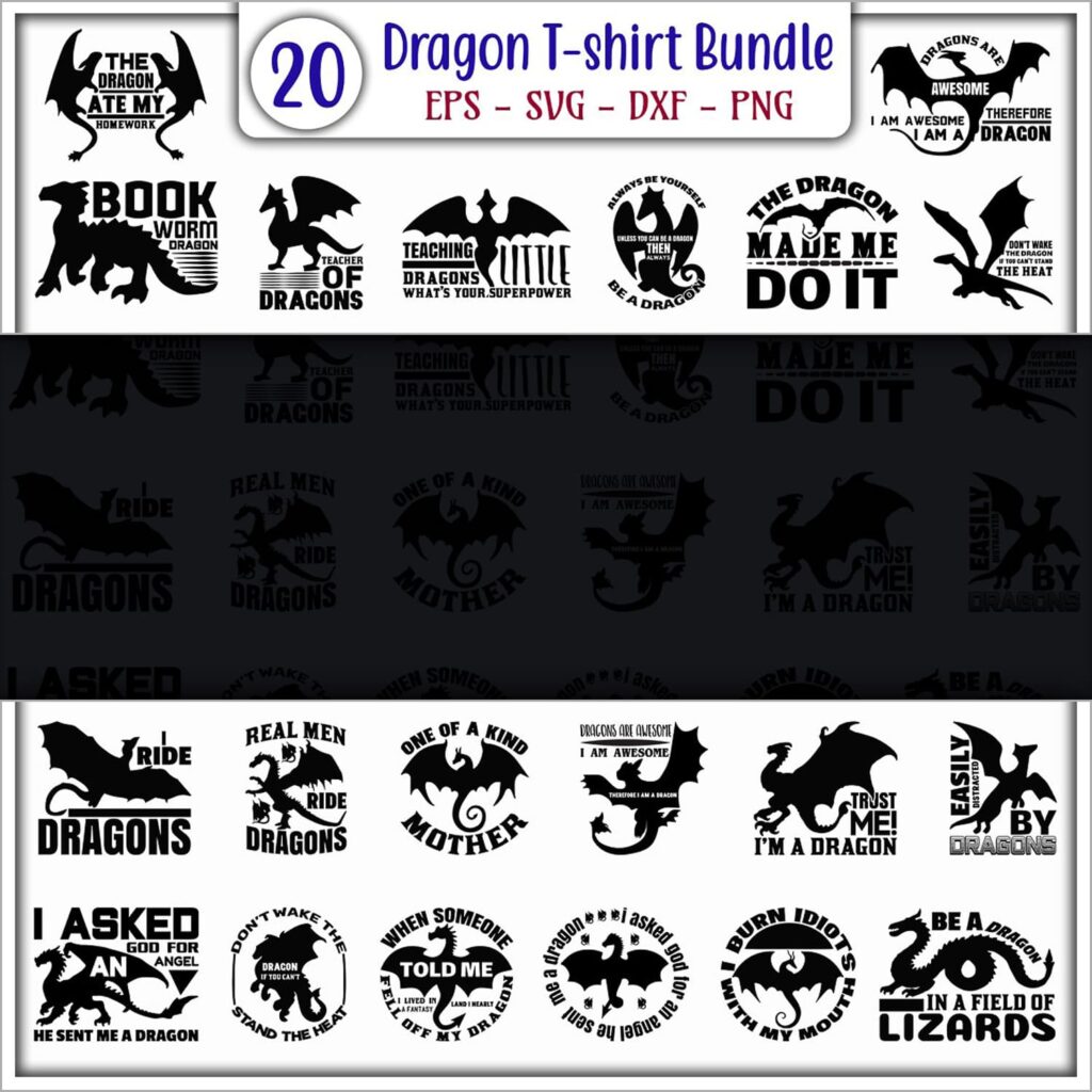 Dragon T-shirt Design Bundle PNG – MasterBundles