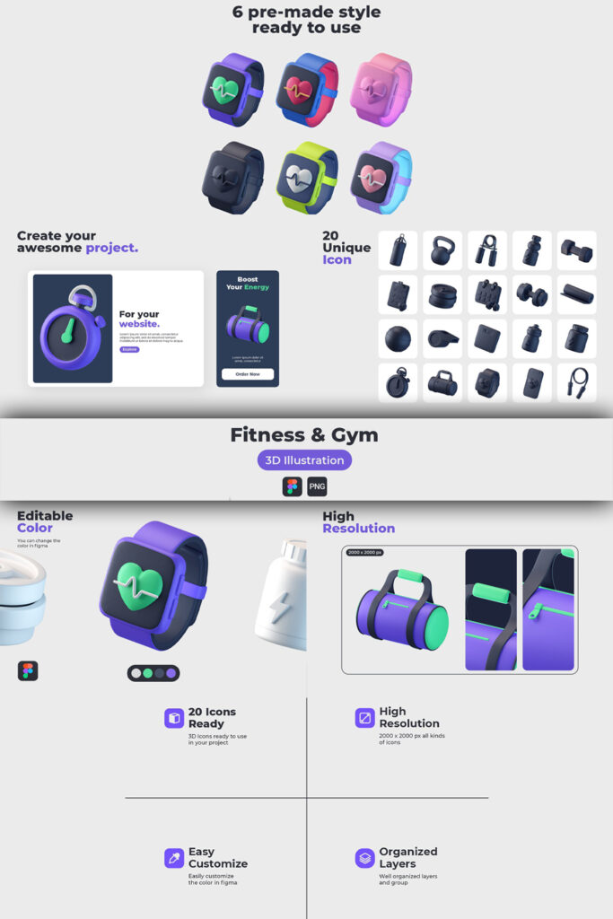 Fitness And Gym 3D Icons – MasterBundles