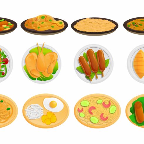 Thai Food Icons Set, Cartoon Style | Master Bundles