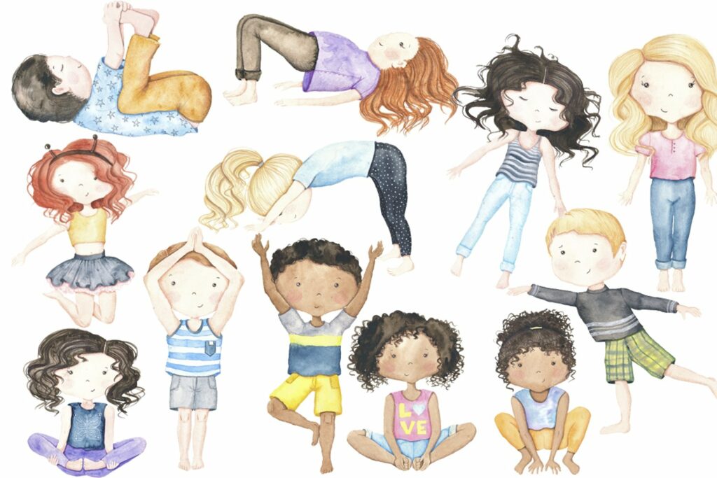 Kids Yoga Watercolor Clip Art – MasterBundles