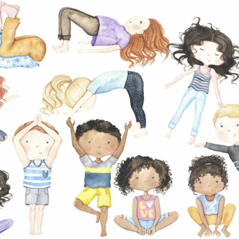 Kids Yoga Watercolor Clip Art | Master Bundles