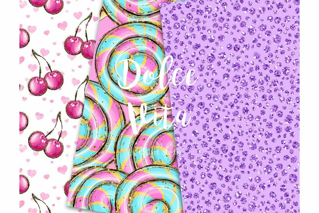 Candy Digital Paper, Macaron, Donut, Cupcake Seamless Papers ...