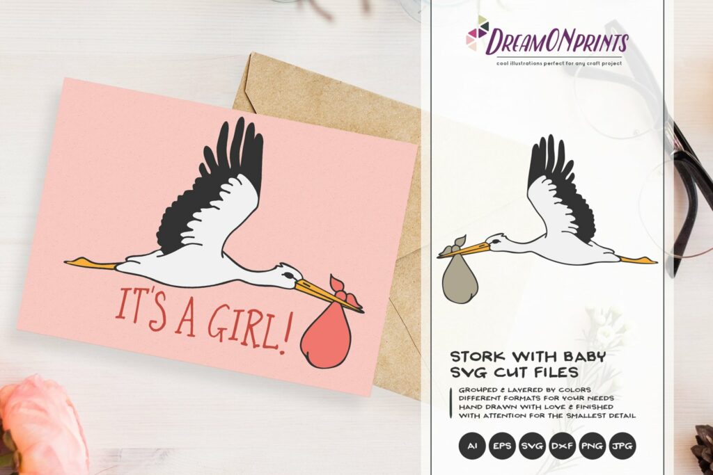 Stork SVG Cut File - New Born SVG Baby Announcement – MasterBundles