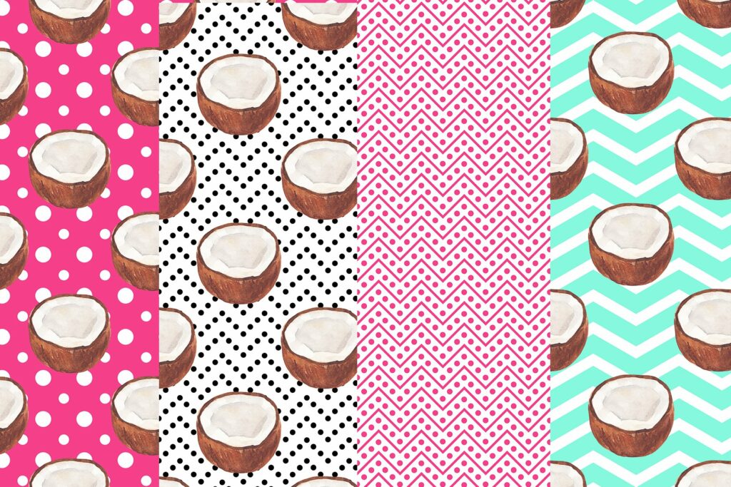 Watercolor Coconut Digital Papers, Fruit Coconut Patterns – MasterBundles