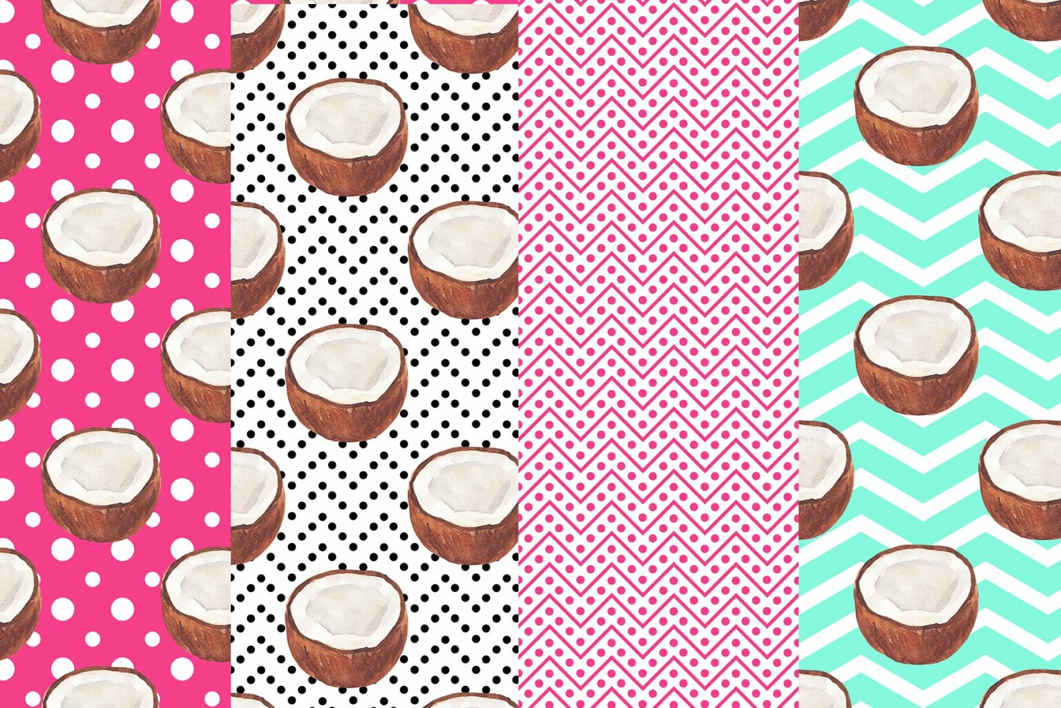 Watercolor Coconut Digital Papers, Fruit Coconut Patterns – MasterBundles