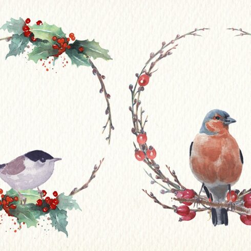 Winter Birds Watercolor Clip Art Set Design Elements | Master Bundles