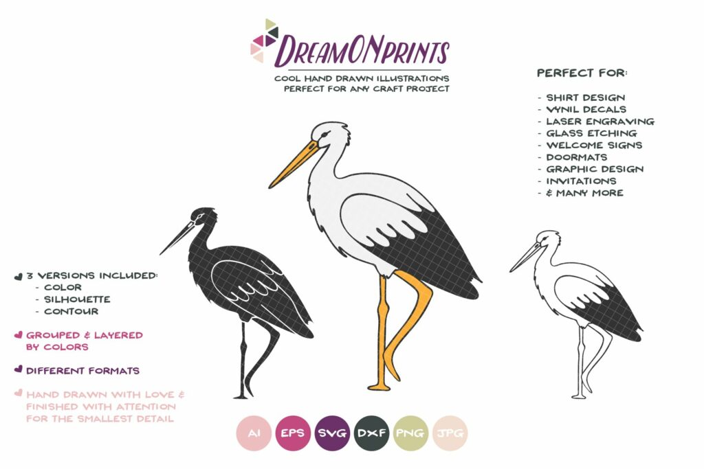 Stork SVG Cut File - Spring SVG, Birds, New Born SVG – MasterBundles
