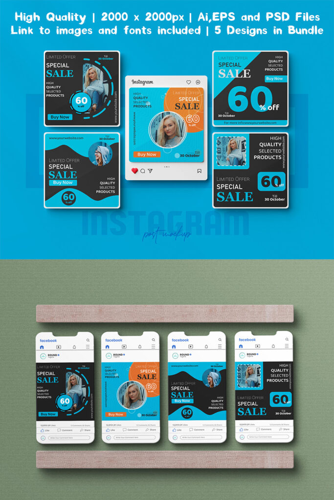 5 Social Media Posts bundle | Instagram Templates - MasterBundles