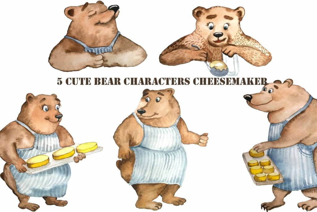 Bear Makes Cheese - Watercolor Character – MasterBundles