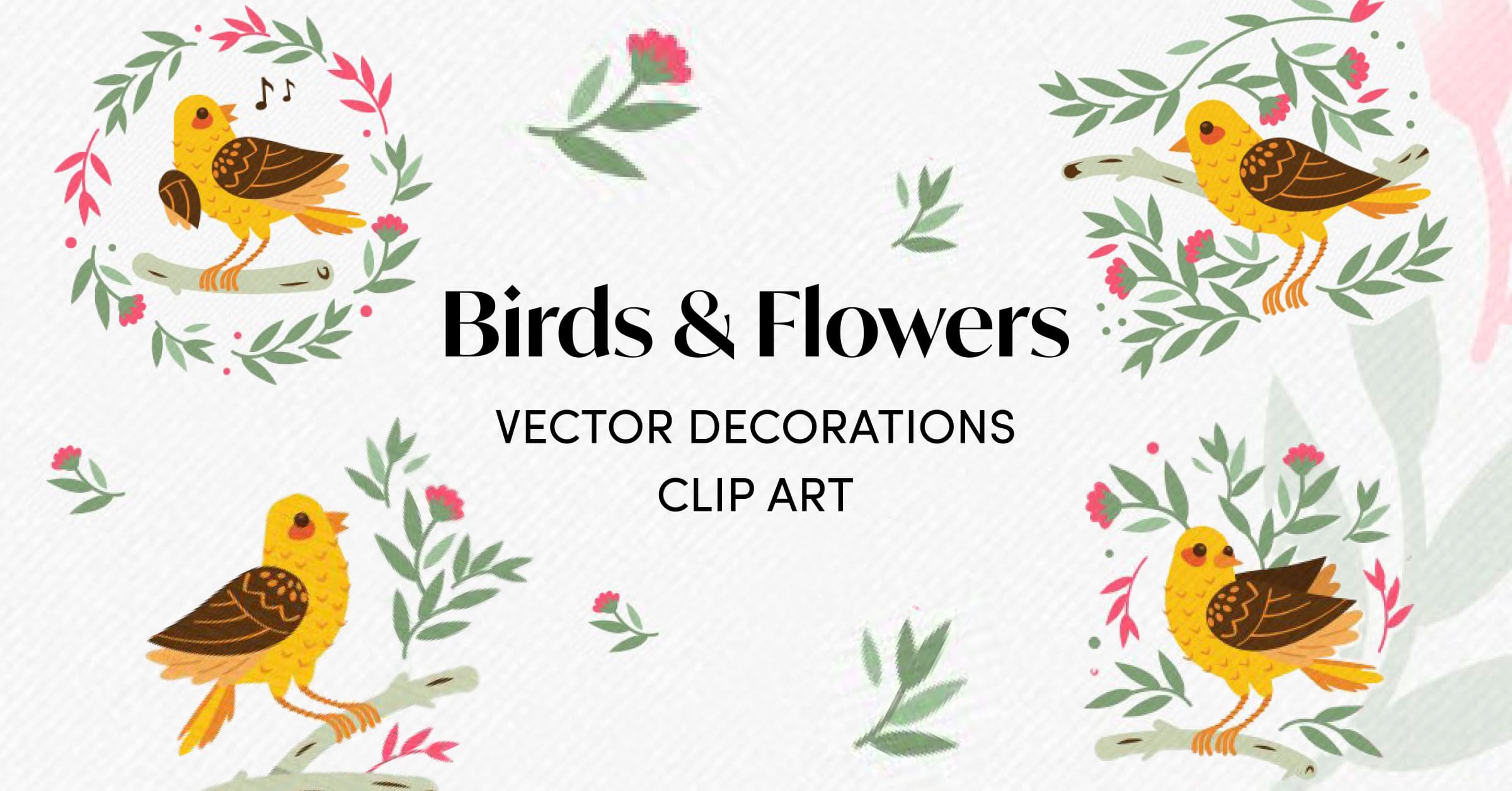 Birds and Flowers Vector Decorations – MasterBundles