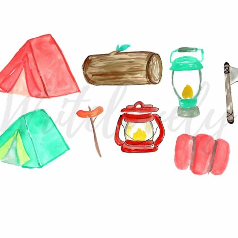 Large Watercolor Camping Clipart Set | Master Bundles