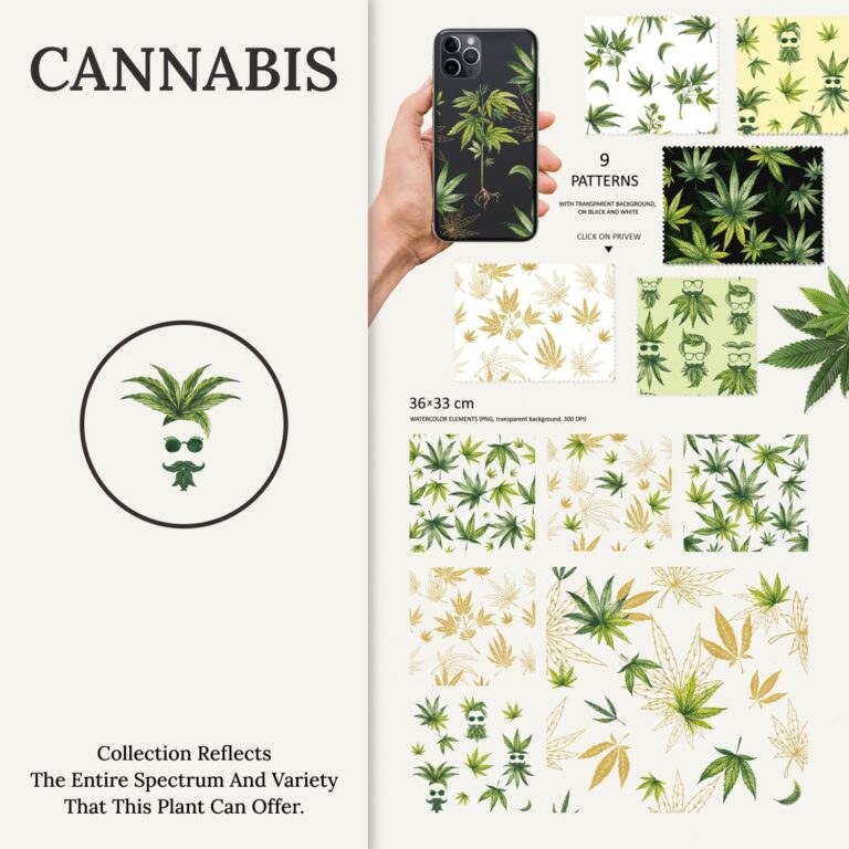 Cannabis Watercolor Digital Paper | Master Bundles