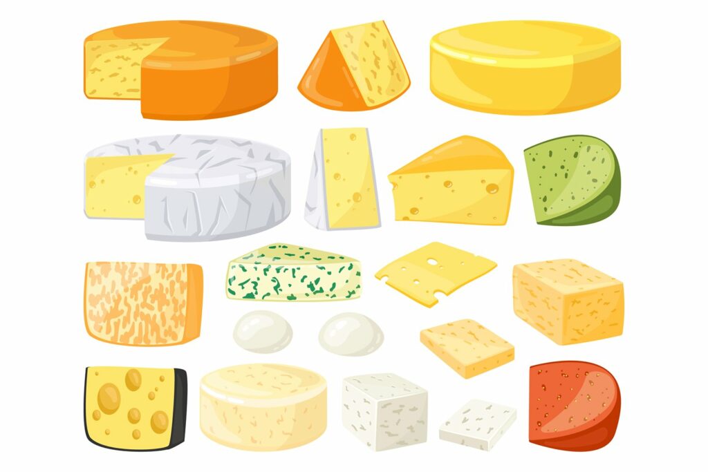 Cartoon Cheese. Dairy Products Types, Cheddar, Parmesan, Bri ...