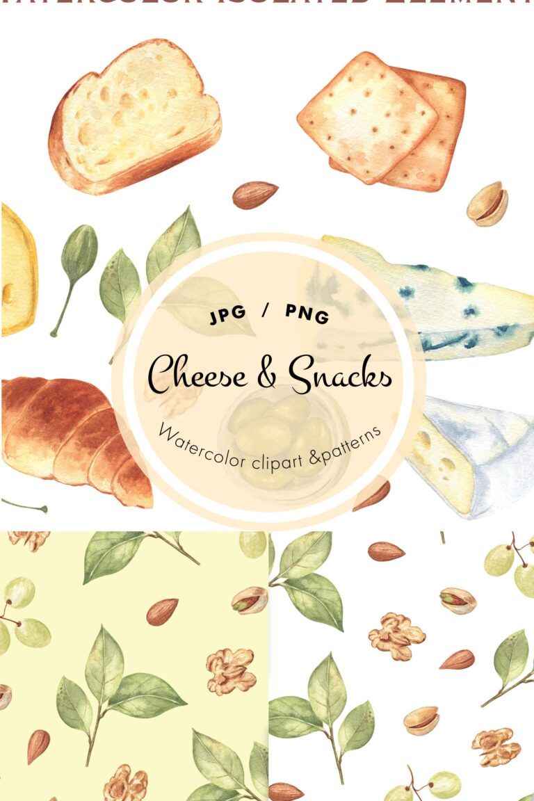 Cheese And Snacks. Watercolor Clipart, Patterns – MasterBundles