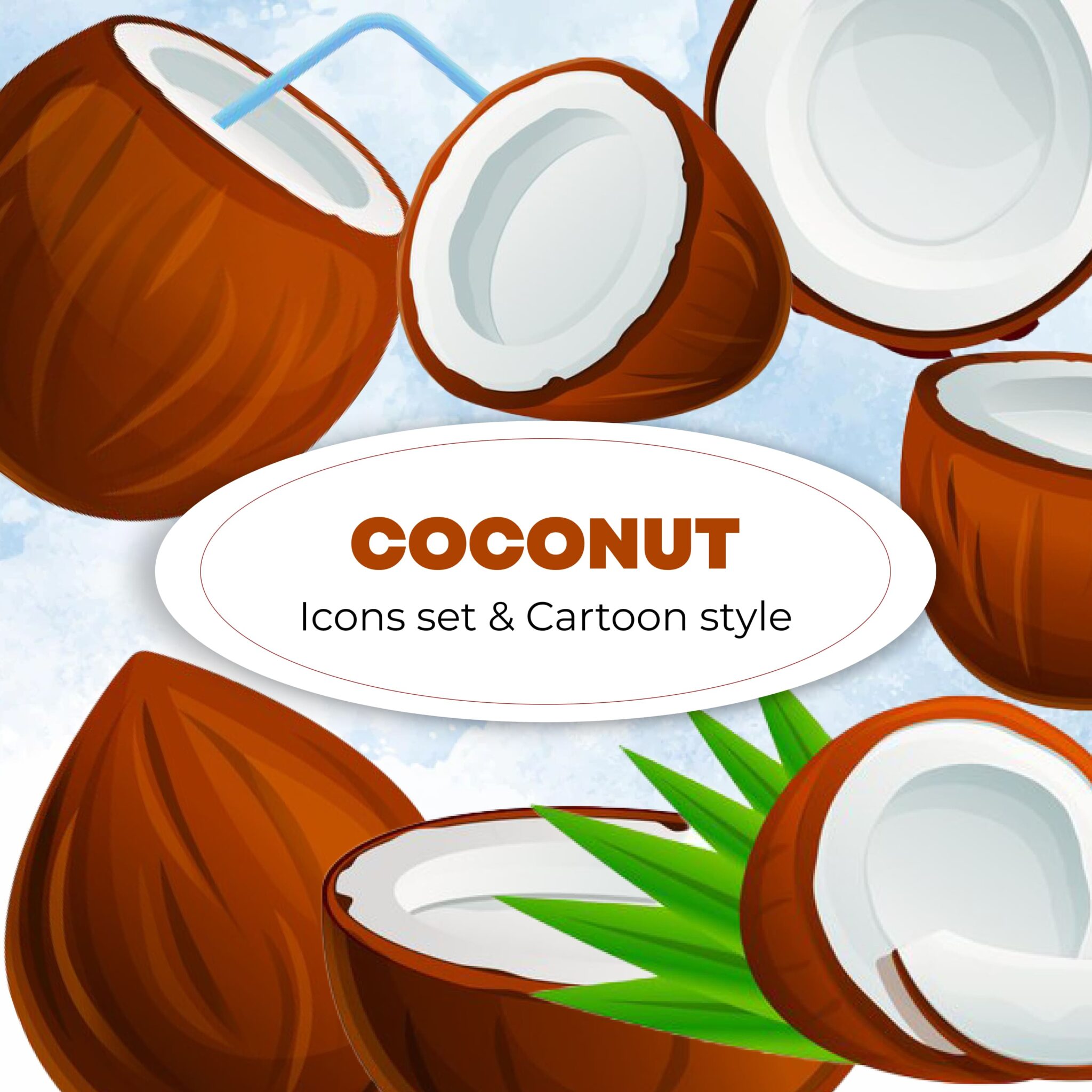 Coconut Water Set. Vector Realistic Coconuts and Water Splas ...