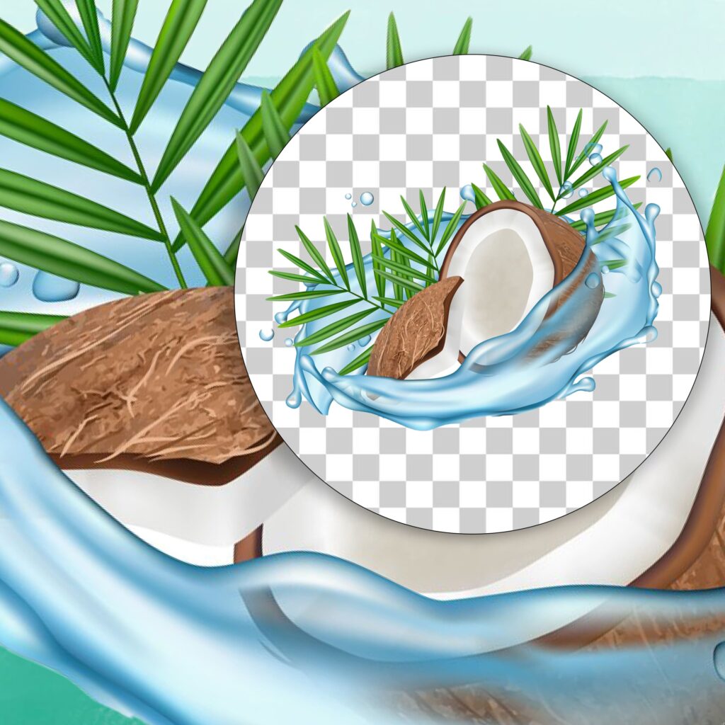 Coconut Water Vector Concept. Realistic Coconut, Water Splas ...