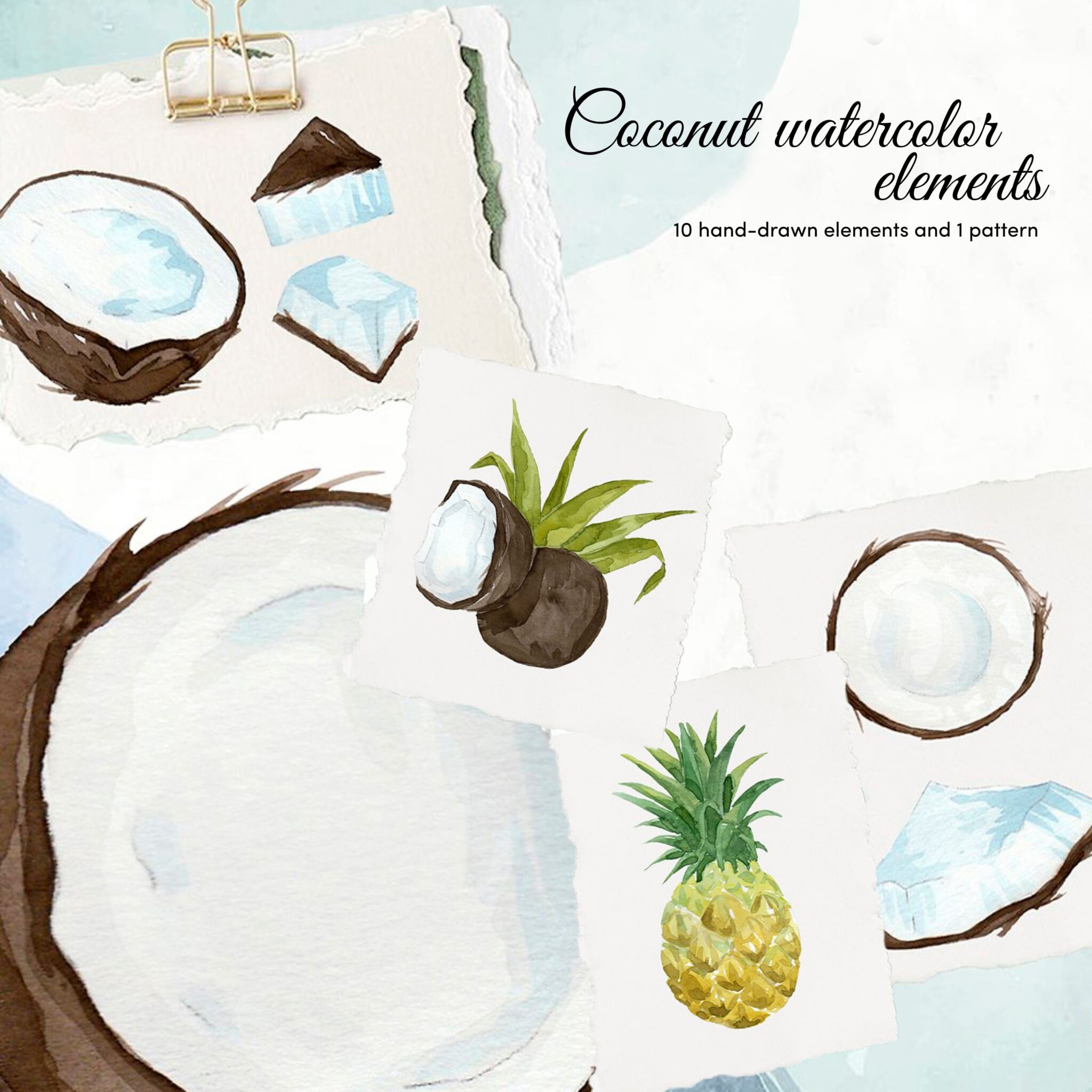 Coconut Watercolor Elements | Master Bundles