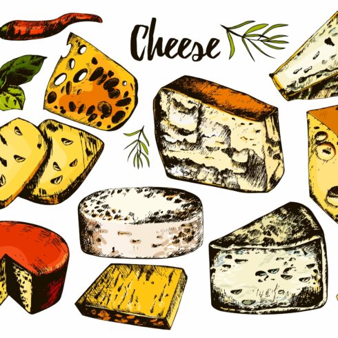 Collection Of Hand Drawing Cheeses | Master Bundles