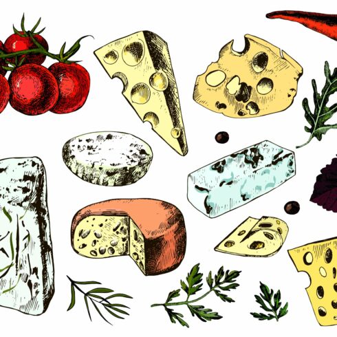 Collection Of Hand Drawing Cheeses | Master Bundles