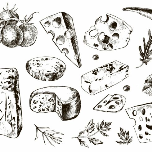 Collection Of Hand Drawing Cheeses | Master Bundles