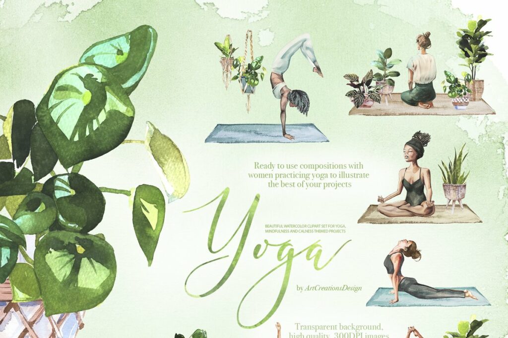 Watercolor Yoga Clipart Set – MasterBundles