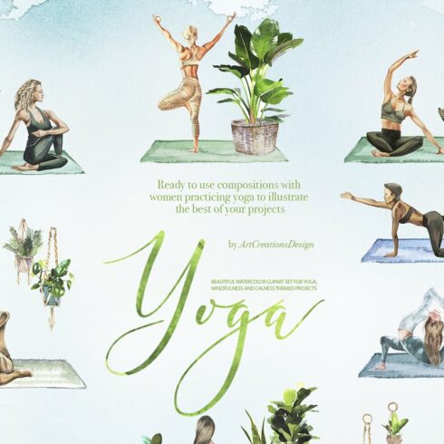 Watercolor Yoga Clipart Set | Master Bundles