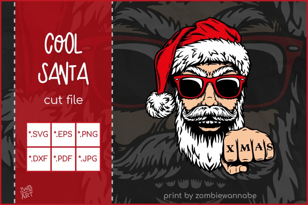 Christmas SVG, Cool Santa SVG,Biker Christmas T-shirt Design ...