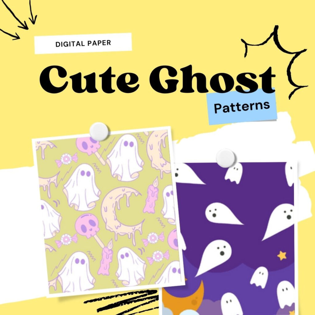 12 Cute Ghost Digital Paper Patterns KDP – MasterBundles