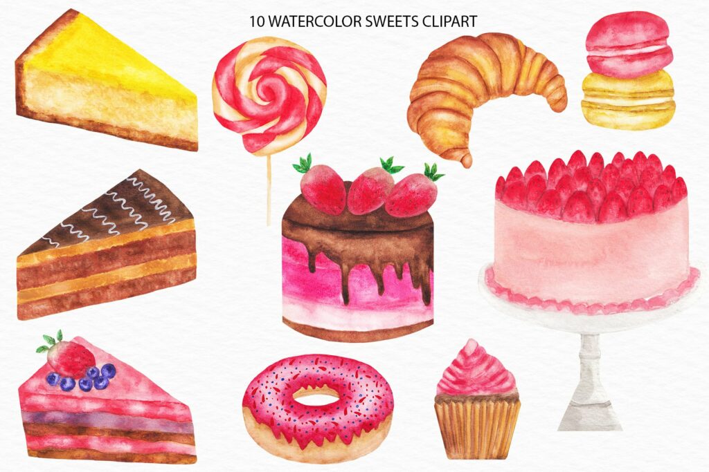 Watercolor Sweets Illustration Clipart – MasterBundles
