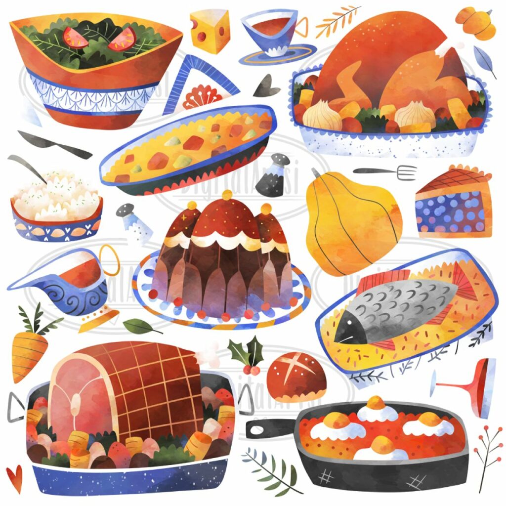 Watercolor Feast Clipart – MasterBundles