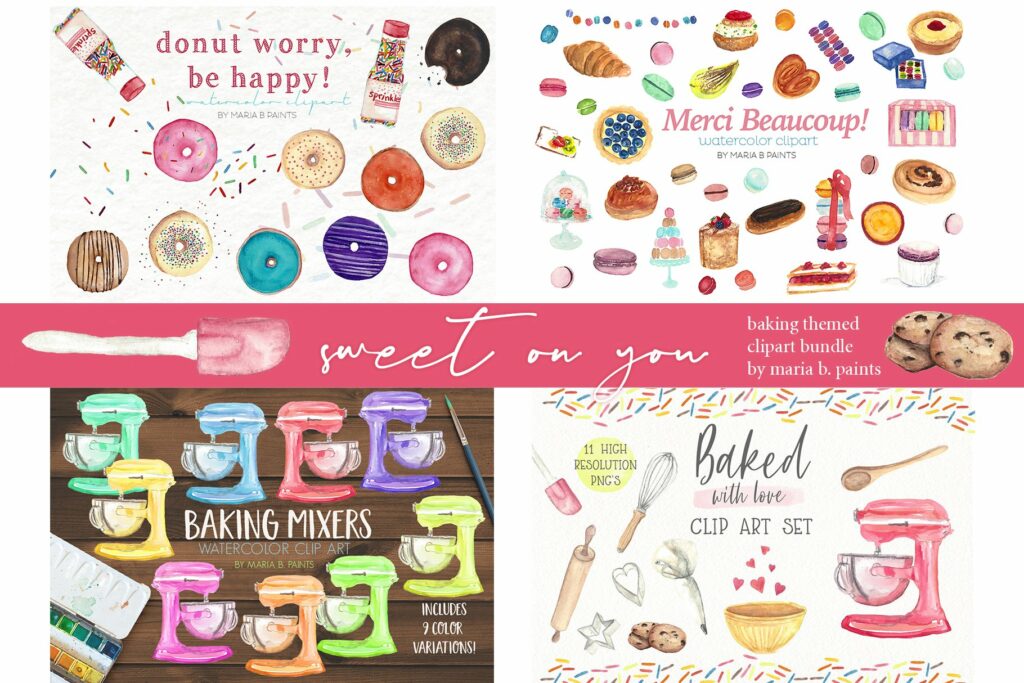 Baking Bundle Watercolor Clipart, Sweets, Treat illustration ...